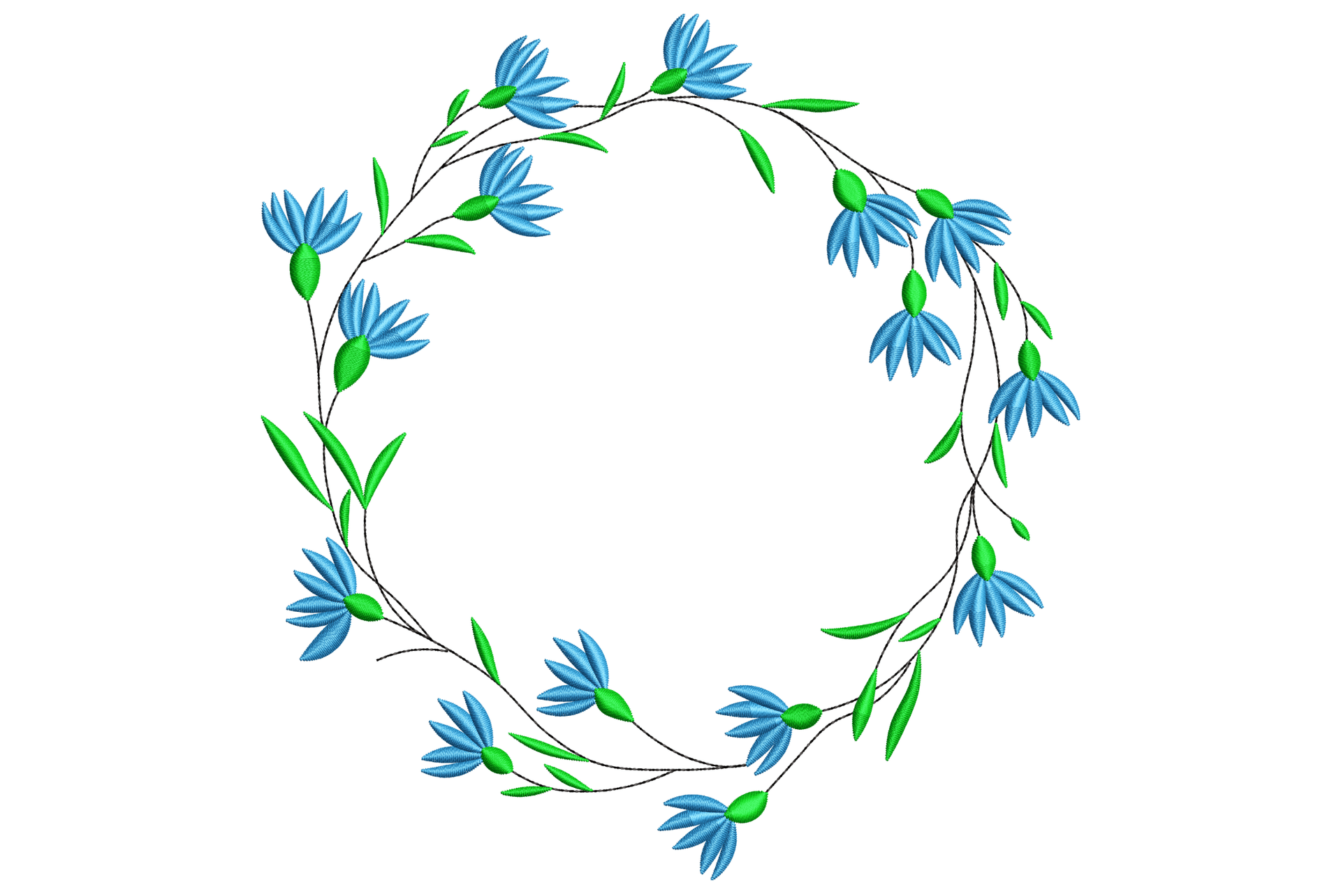 Blue Floral Wreath Frame – Monogram Machine Embroidery Design | Embroidize
