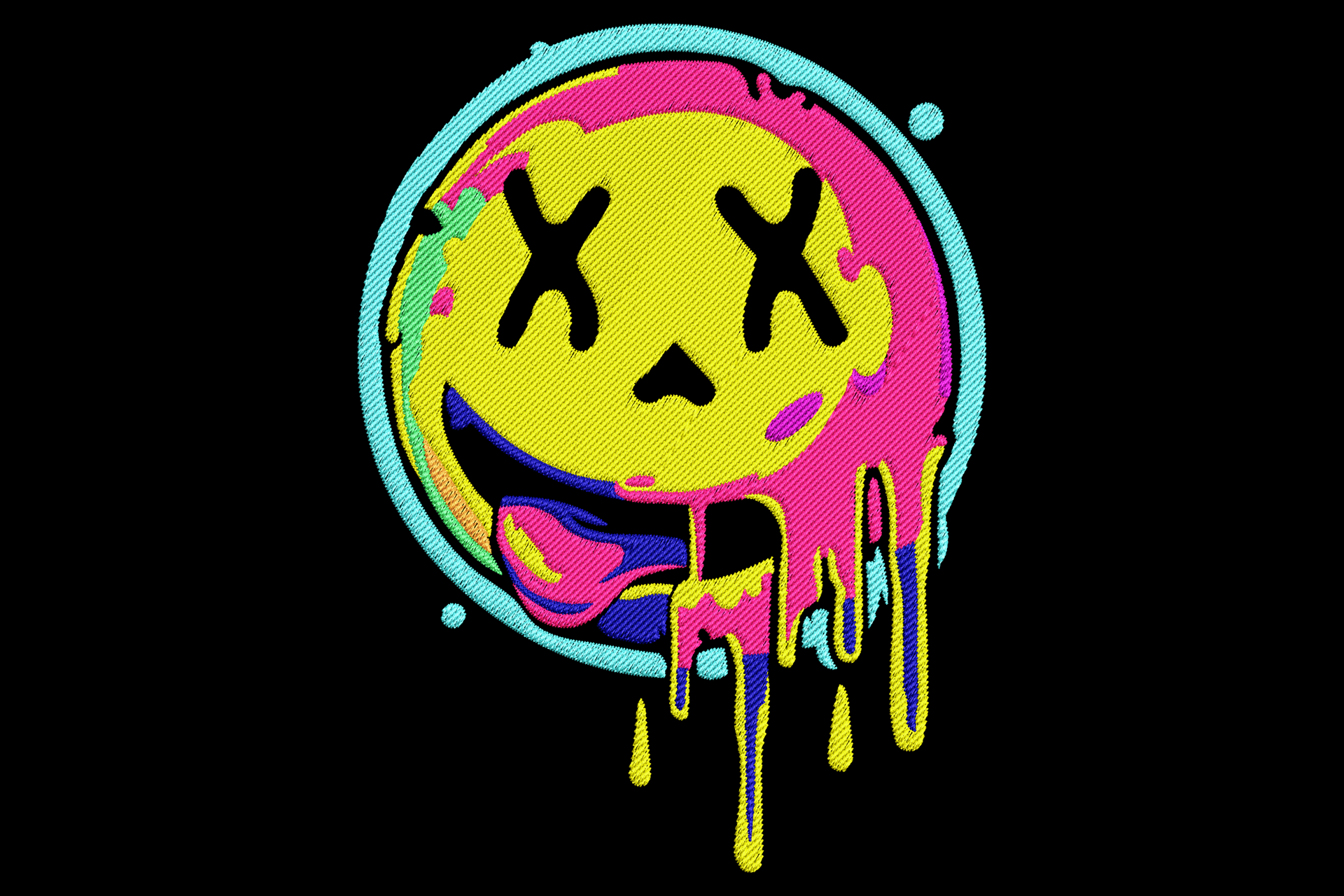 Neon Drip Smiley – Machine Embroidery Design | Embroidize