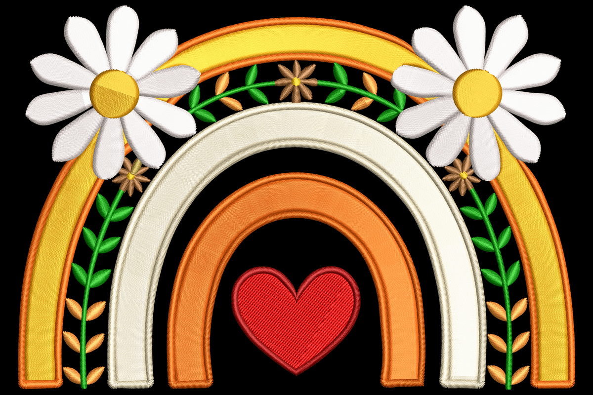 Daisy Rainbow with Heart – Spring Machine Embroidery Design | Embroidize
