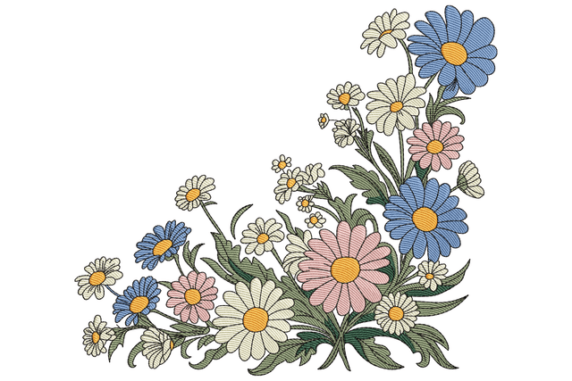 Daisy Floral Corner – Wildflower Machine Embroidery Design | Embroidize