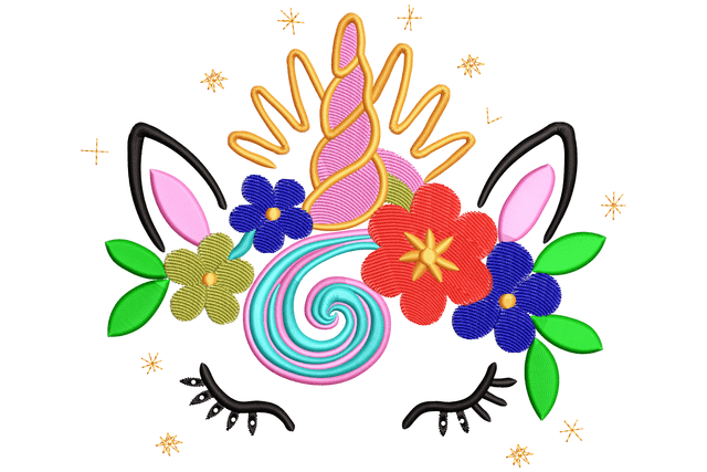 Floral Unicorn Face – Machine Embroidery Kids Design | Embroidize