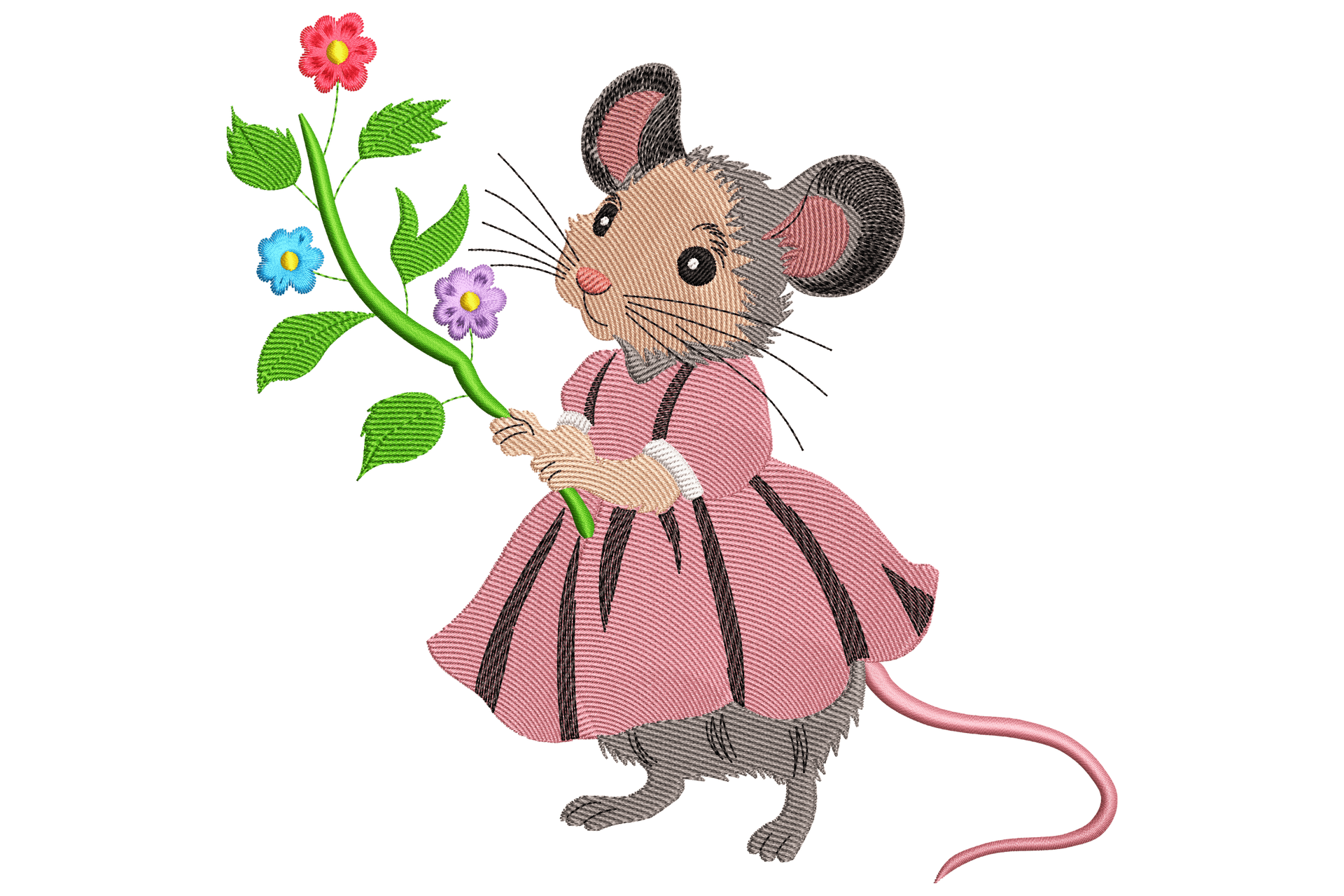 Little Mouse with Flowers – Cute Kids Machine Embroidery Design ...