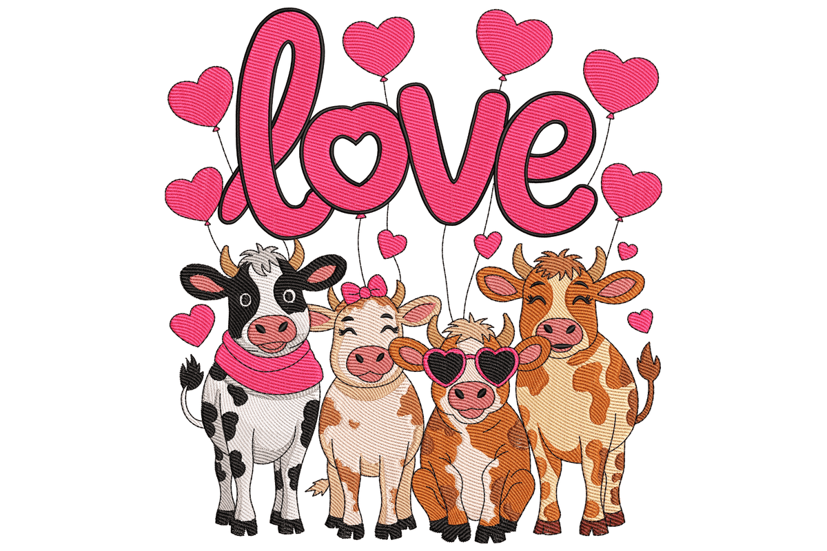 Valentine Love Cows – Machine Embroidery Design | Embroidize