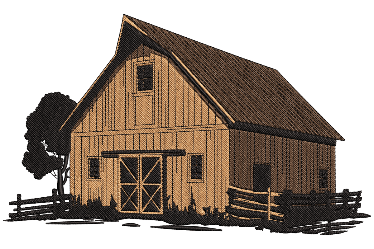 Rustic Barn Scene – Farmhouse Machine Embroidery Design | Embroidize
