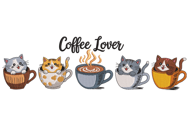 Coffee Lover Cats – Machine Embroidery Design | Embroidize