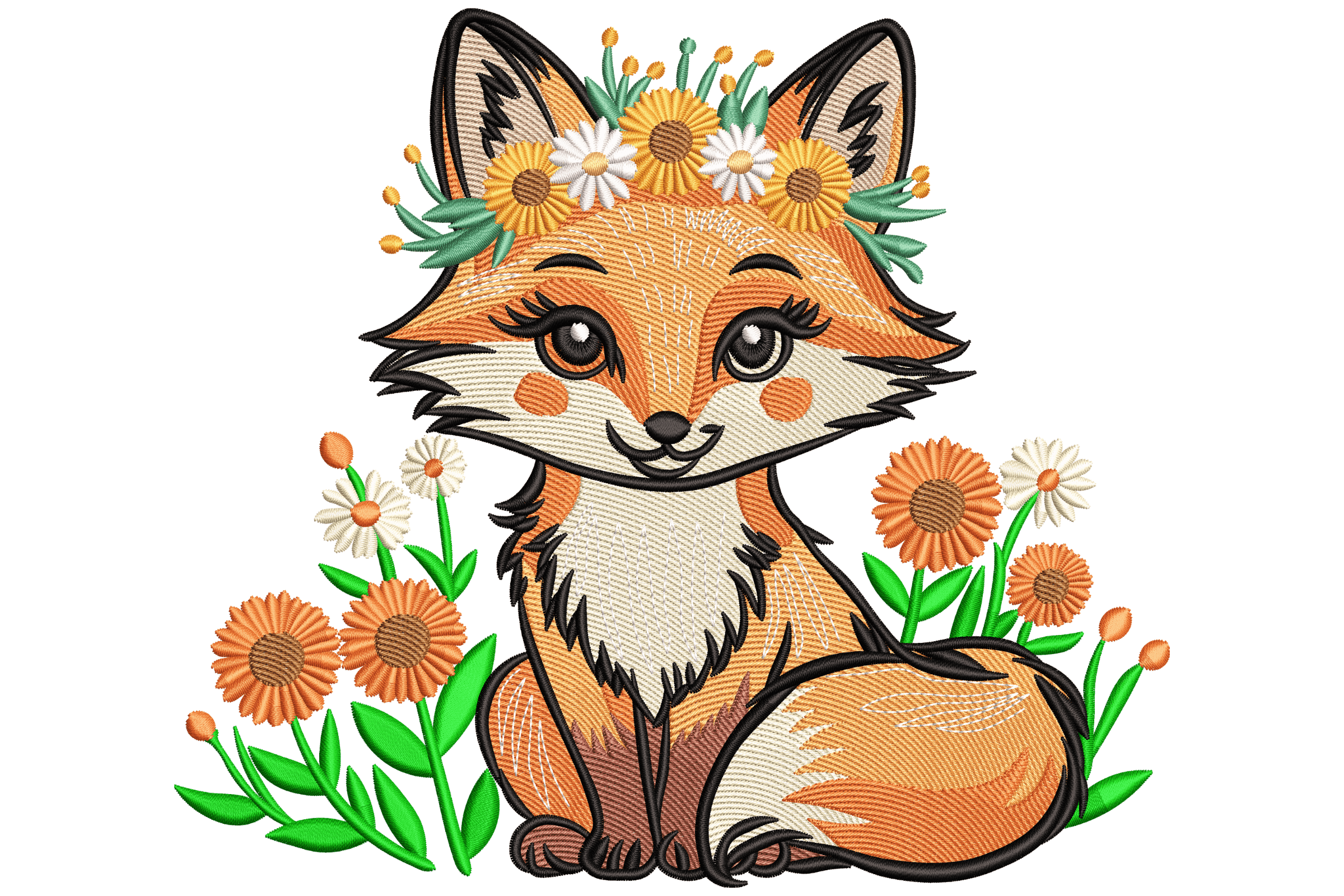 Cute Floral Fox – Woodland Machine Embroidery Design | Embroidize