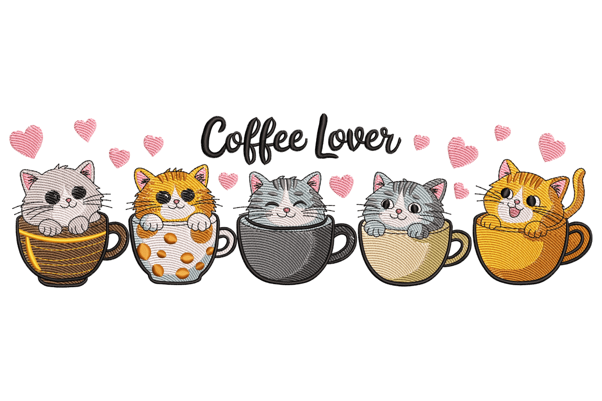 Coffee Lover Cats – Embroidery Design | Embroidize