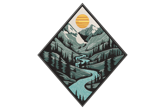 Mountain River Patch Scenic – Machine Embroidery Design | Embroidize