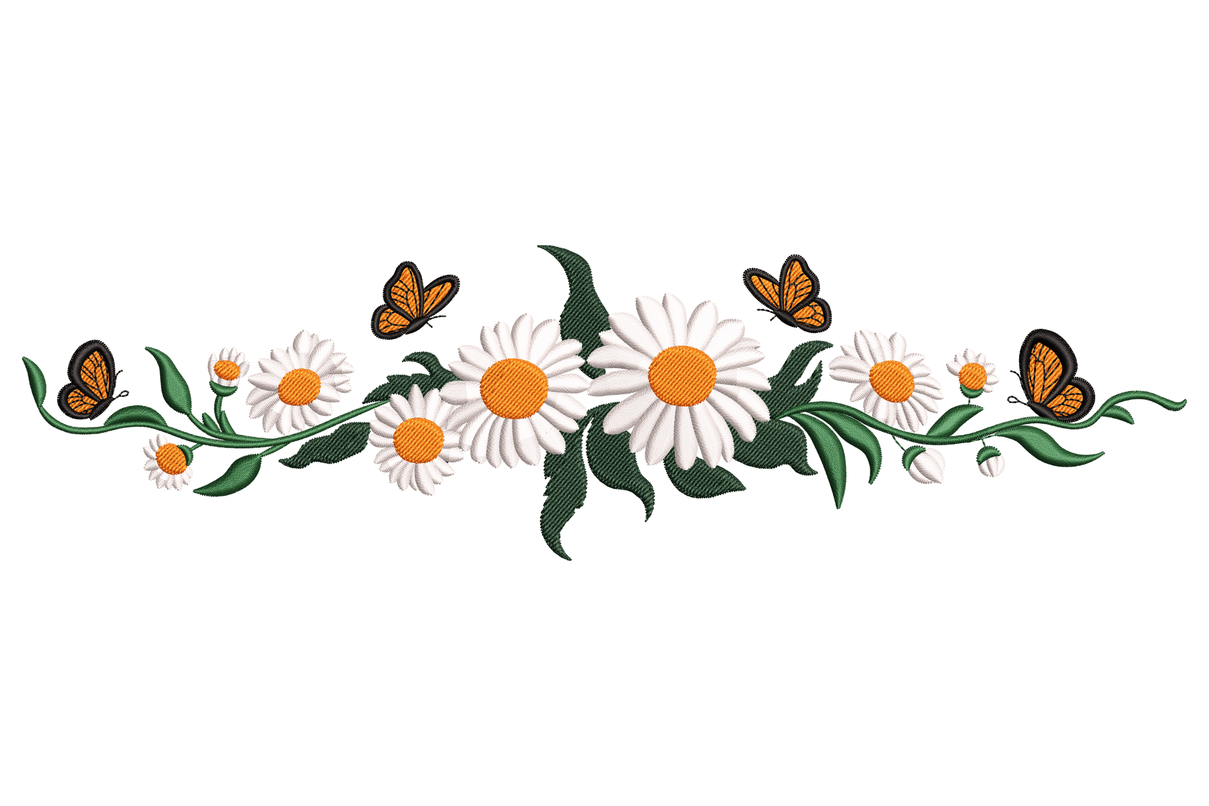 Daisy Border with Butterflies – Machine Embroidery Design | Embroidize
