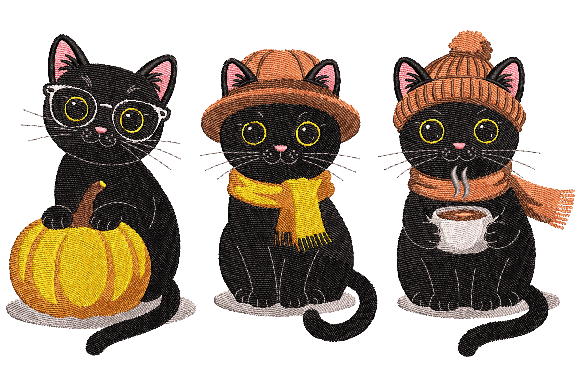 Fall Black Cats Trio – Machine Embroidery Design | Embroidize
