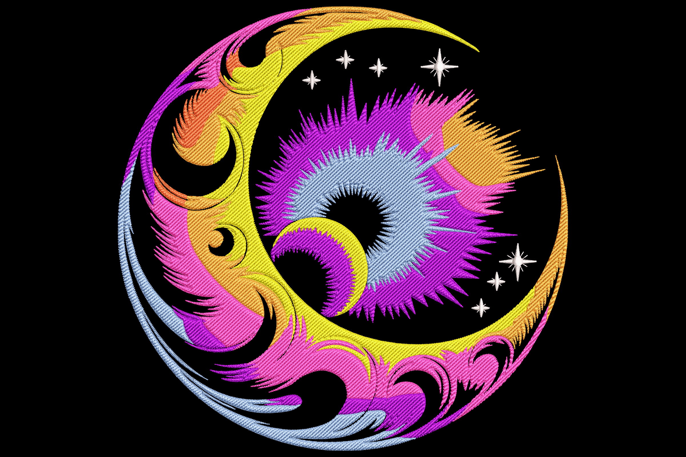 Colorful Moon & Stars – Machine Embroidery Design | Embroidize