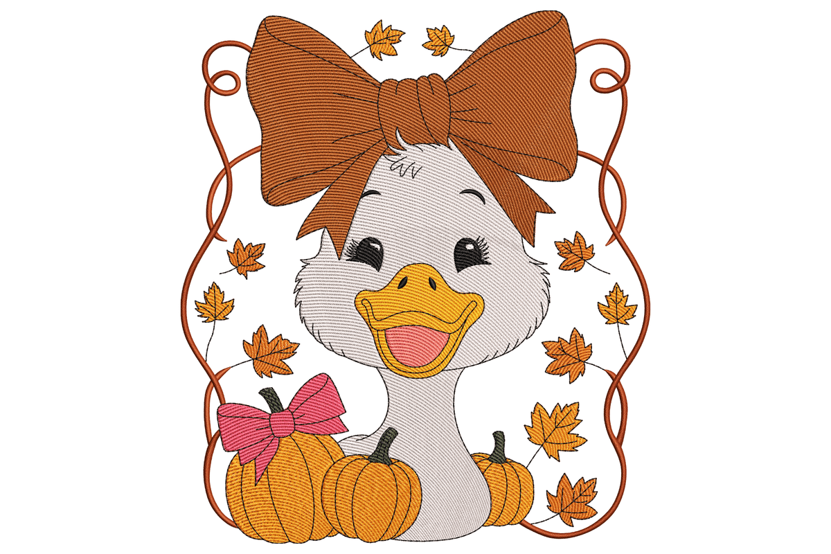 Fall Goose with Bow & Pumpkins – Machine Embroidery Design | Embroidize
