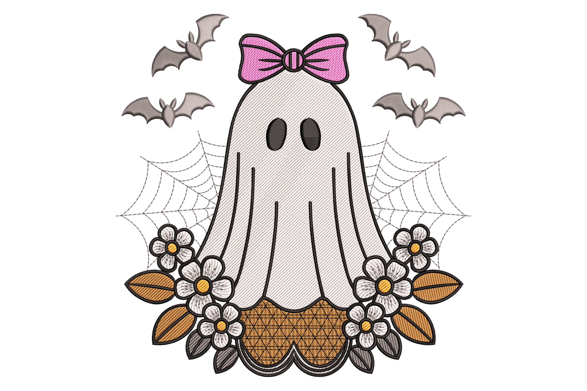 Girly Ghost & Flowers – Cute Halloween Embroidery Design | Embroidize