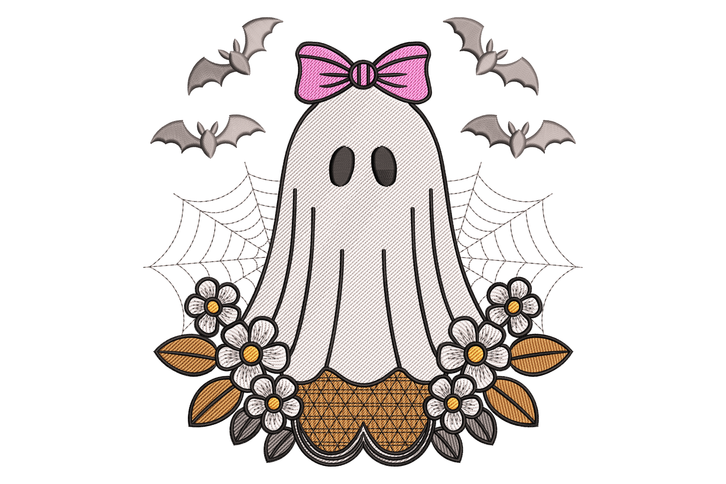 Girly Ghost & Flowers – Cute Halloween Embroidery Design | Embroidize