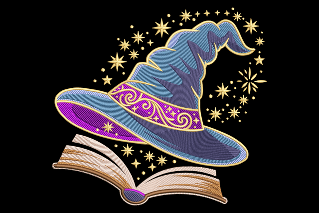 Magic Wizard Hat & Spell Book – Machine Embroidery Design | Embroidize