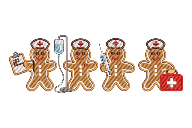 Gingerbread Nurse Squad – Medical Christmas Machine Embroidery Design ...