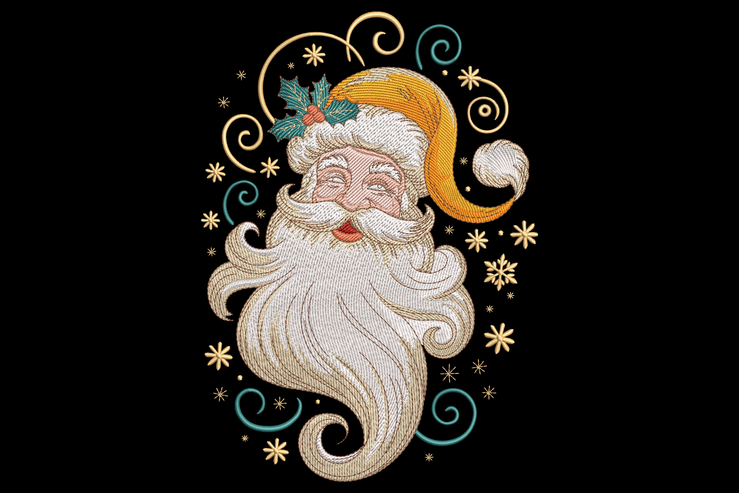 Vintage Santa Swirl Beard – Christmas Embroidery Design | Embroidize