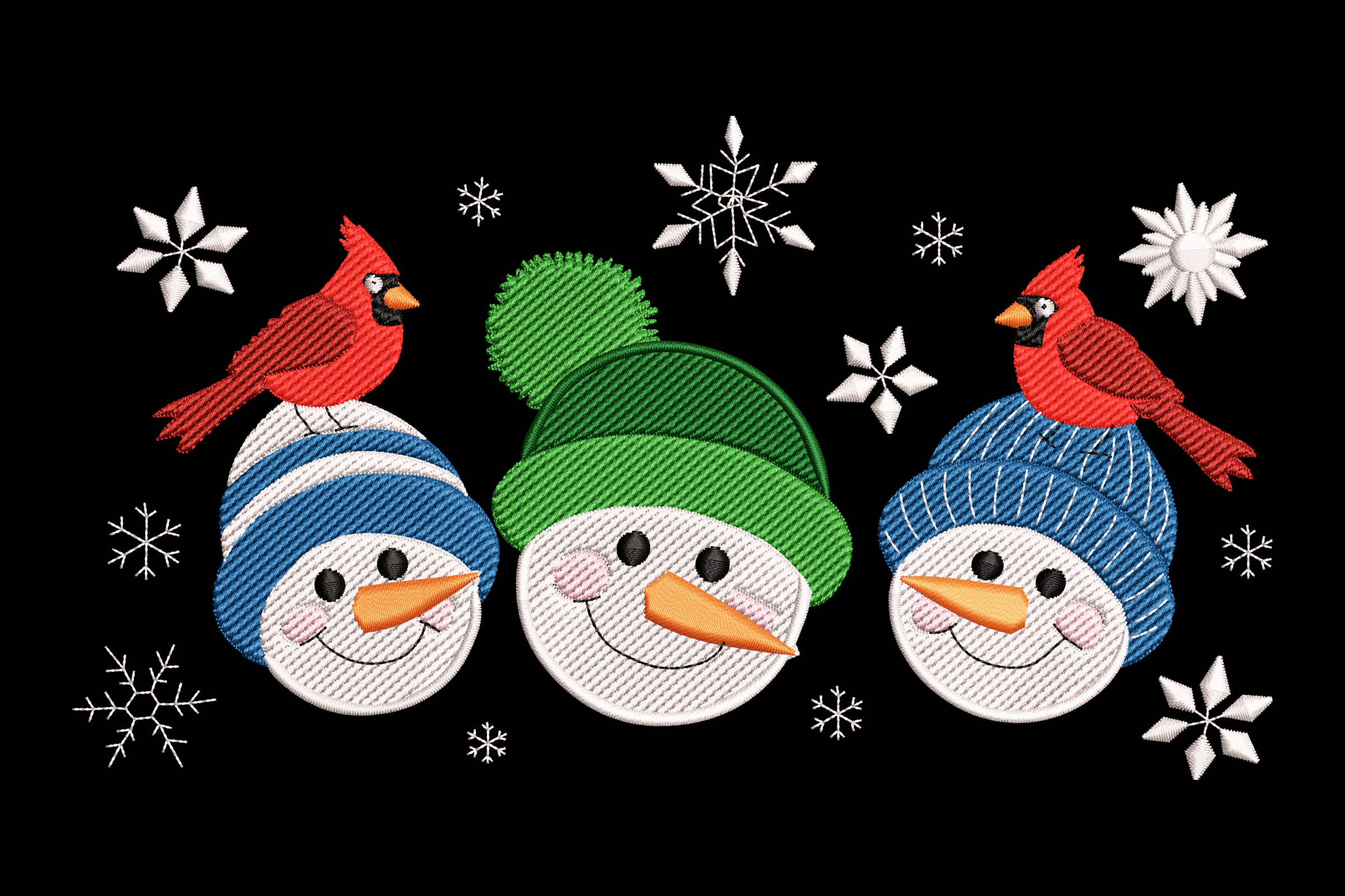 Snowman Friends with Cardinals – Winter Embroidery Design | Embroidize
