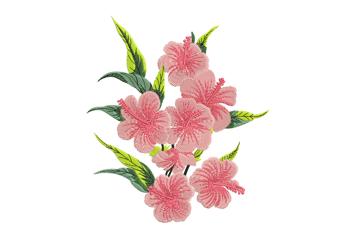 Pink Hibiscus Bouquet – Machine Embroidery Design | Embroidize