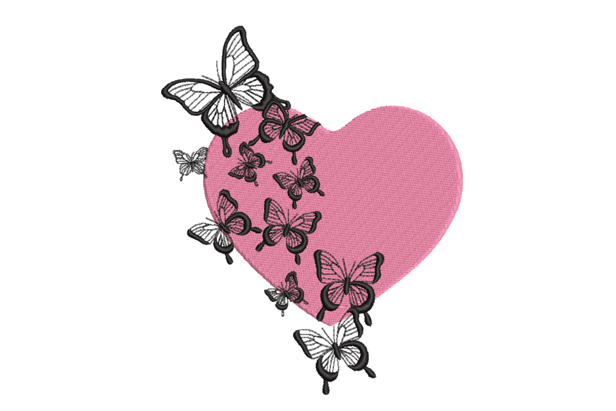 Pink Heart Butterflies Cute Valentine – Machine Embroidery Design ...