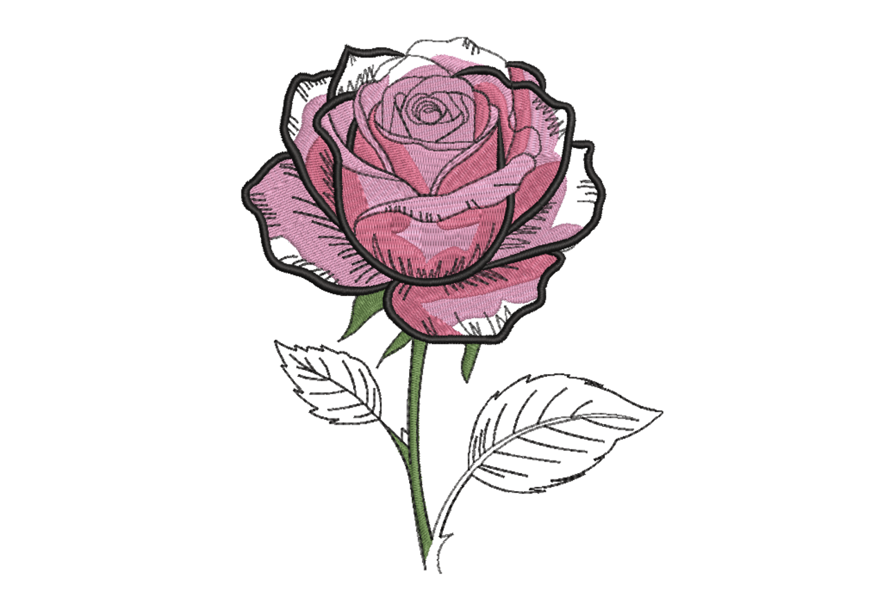 Sketched Pink Rose – Realistic Machine Embroidery Design | Embroidize