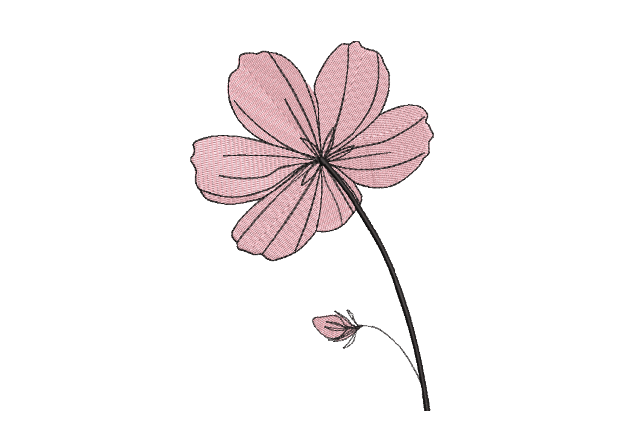 Single Stem Sketch Flower – Minimalist Machine Embroidery Design ...