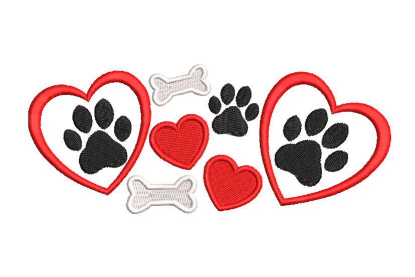 Dog Paw Hearts Embroidery Design | Embroidize