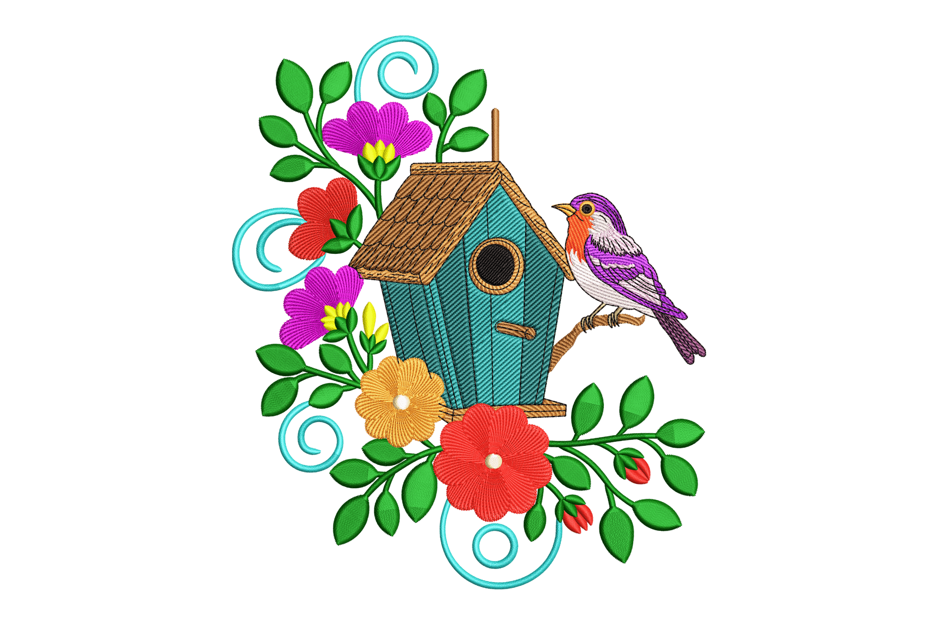 Birdhouse & Songbird Floral – Machine Embroidery Design | Embroidize