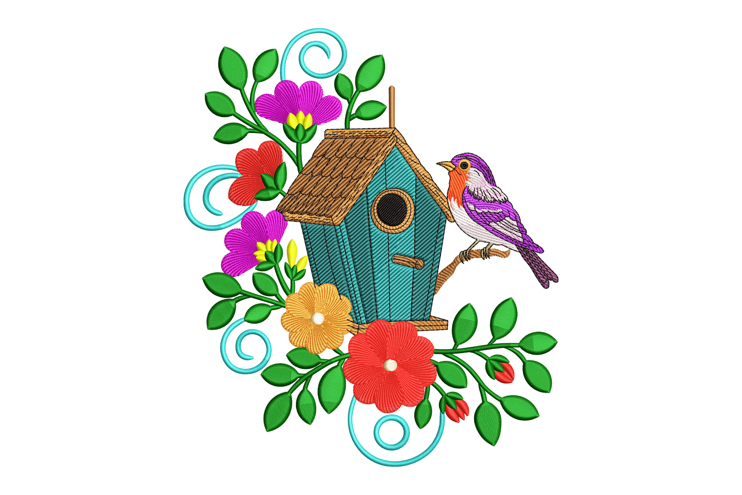 Birdhouse & Songbird Floral – Machine Embroidery Design | Embroidize