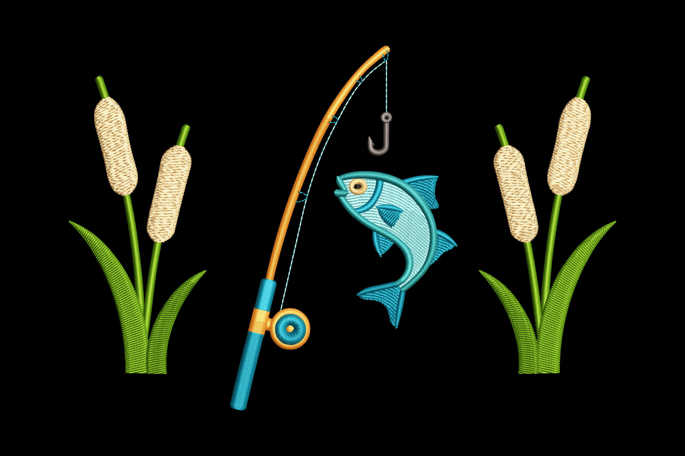 Fishing Rod & Fish Embroidery Design | Embroidize