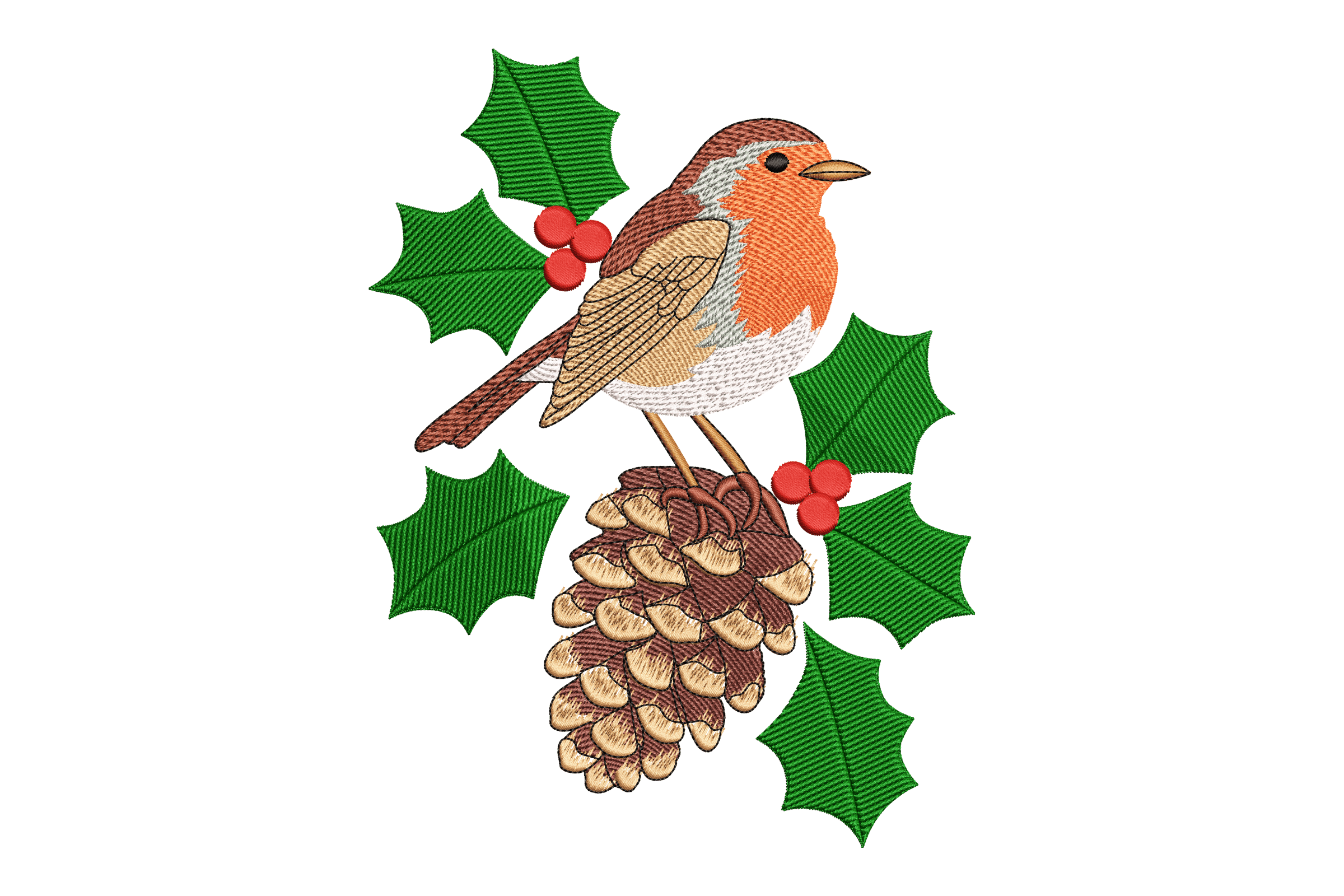 Christmas Robin Pinecone Embroidery Design | Embroidize