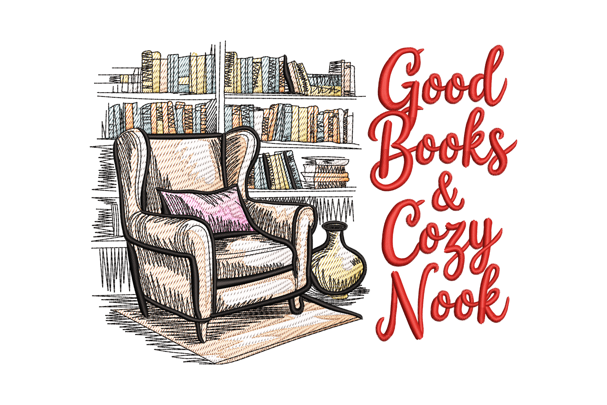 Good Books & Cozy Nook – Machine Embroidery Design | Embroidize