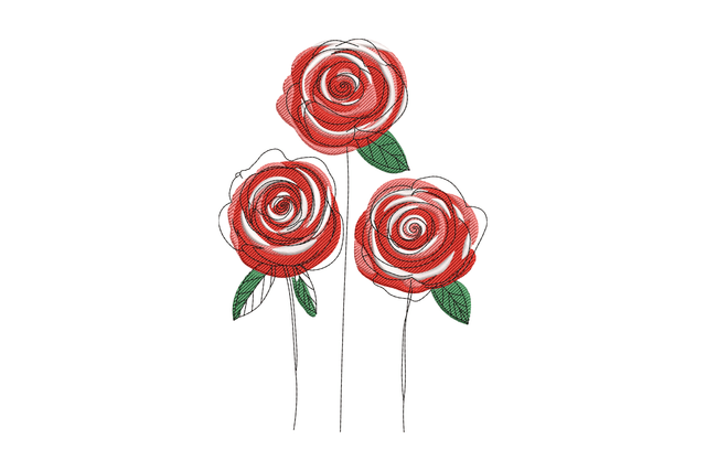 Artistic Sketch Roses – Floral Machine Embroidery Design | Embroidize