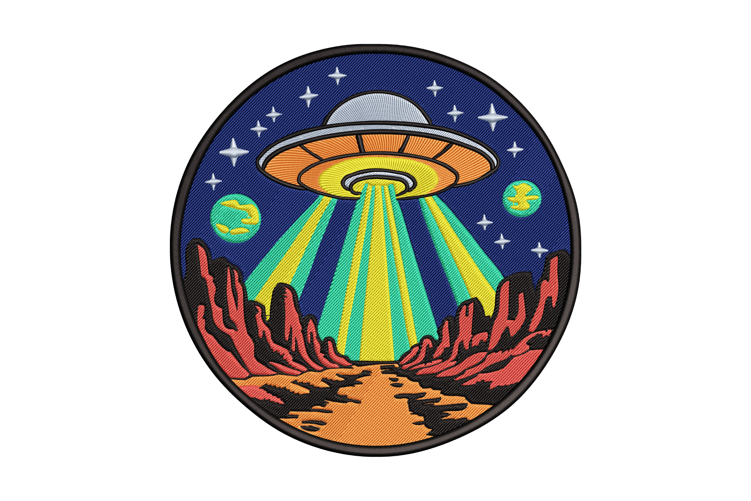 Retro UFO Desert Embroidery – Sci-Fi Space Patch Design | Embroidize